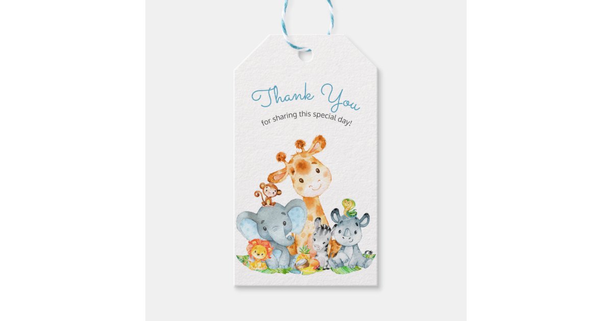 Watercolor Cute Safari Jungle Animals Thank You Gift Tags | Zazzle