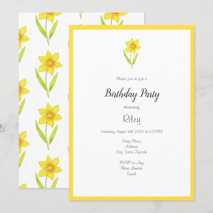 Watercolor Daffodil 2 and Pattern Invitation | Zazzle