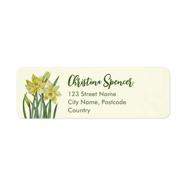 Watercolor Daffodils Flower Portrait Illustration Label | Zazzle