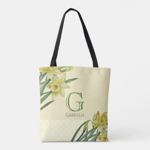 Watercolor Daffodils Flower Portrait Monogram Tote Bag | Zazzle
