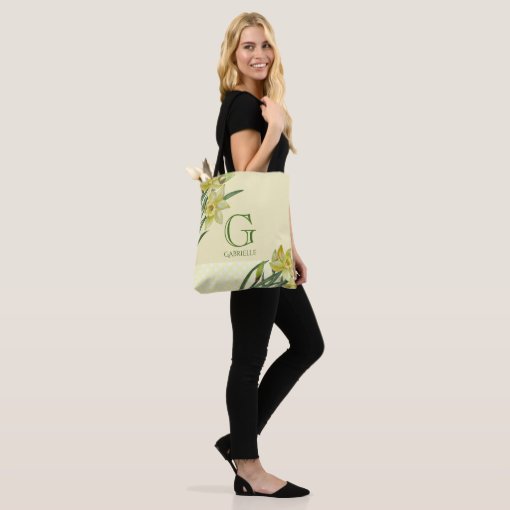 Watercolor Daffodils Flower Portrait Monogram Tote Bag | Zazzle