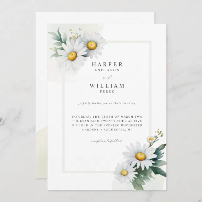 Watercolor daisies wedding invitation | Zazzle