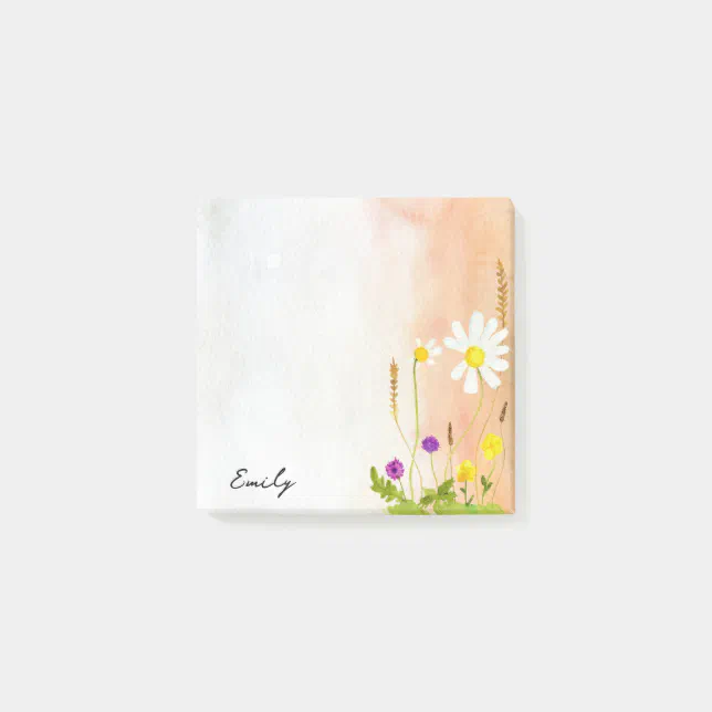 Watercolor Daisies With Personalized Name Post-it Notes | Zazzle