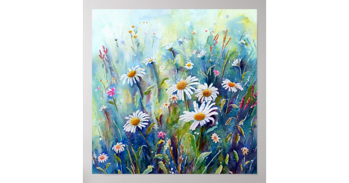 Watercolor Daisy Field Poster | Zazzle