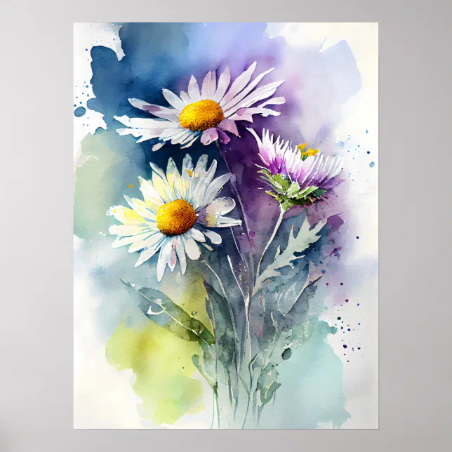 Watercolor Daisy Poster | Zazzle