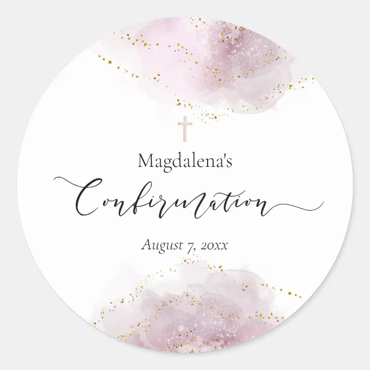 watercolor decor Confirmation girl Classic Round Sticker | Zazzle
