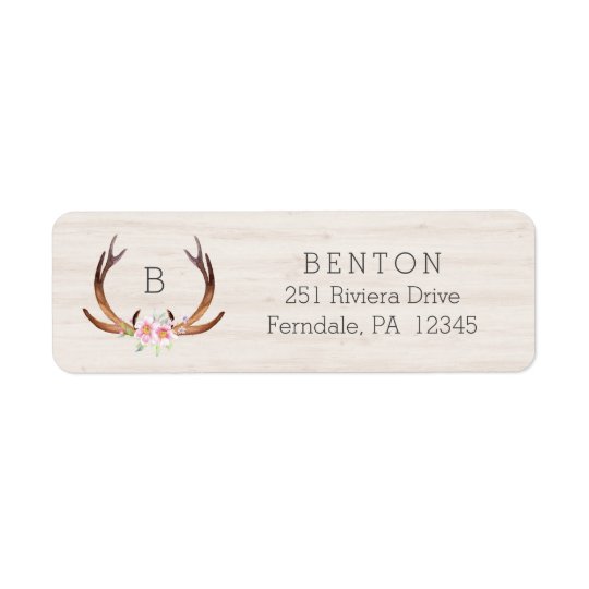 Watercolor Deer Antler with Floral Bouquet Label | Zazzle.com