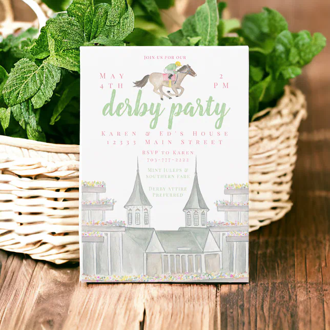 Watercolor Derby Party Jockey Building Invitation | Zazzle