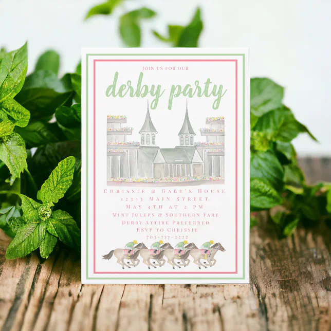 Watercolor Derby Party Jockeys Horse Racing Invitation | Zazzle