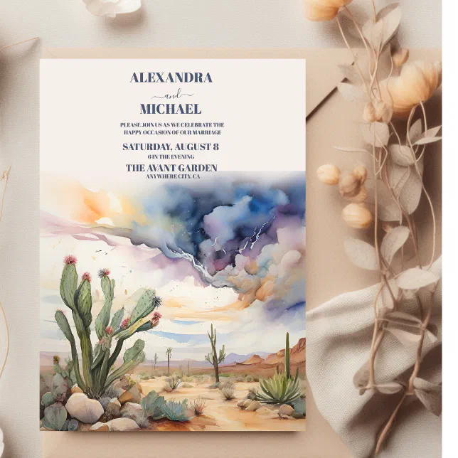 Watercolor Desert and Cactus Wedding Invitation | Zazzle
