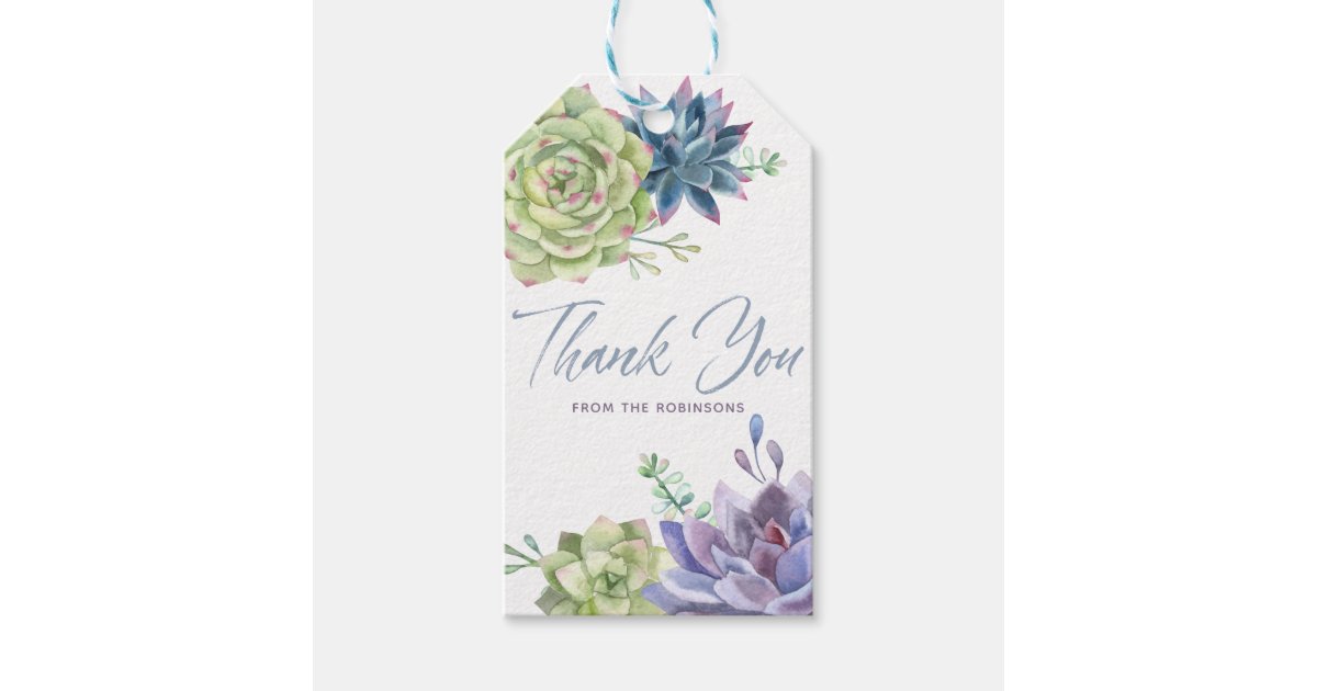 Watercolor Desert Cactus Succulents Thank You Gift Tags | Zazzle