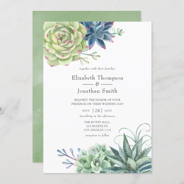 Watercolor Desert Cactus Succulents Wedding Invitation | Zazzle