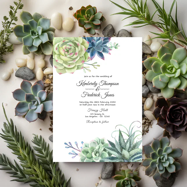 Watercolor Desert Cactus Succulents Wedding Invitation | Zazzle