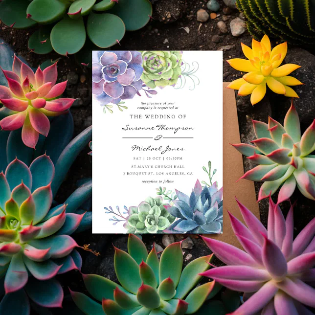 Watercolor Desert Cactus Succulents Wedding Invitation | Zazzle