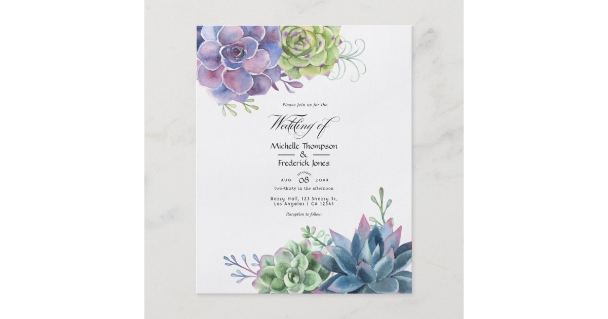 Watercolor Desert Cactus Succulents Wedding Invite Flyer | Zazzle