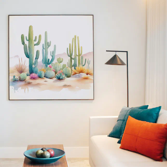 Watercolor Desert Illustration Square Poster | Zazzle