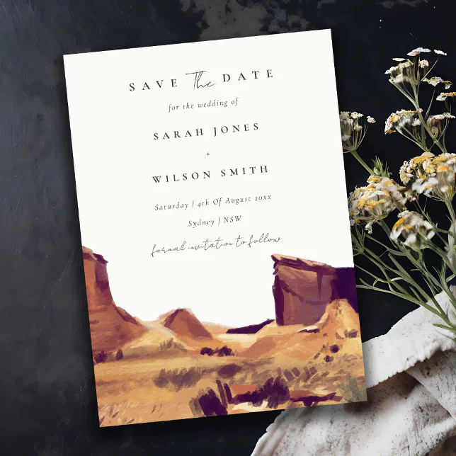 Watercolor Desert Landscape Save The Date Card | Zazzle