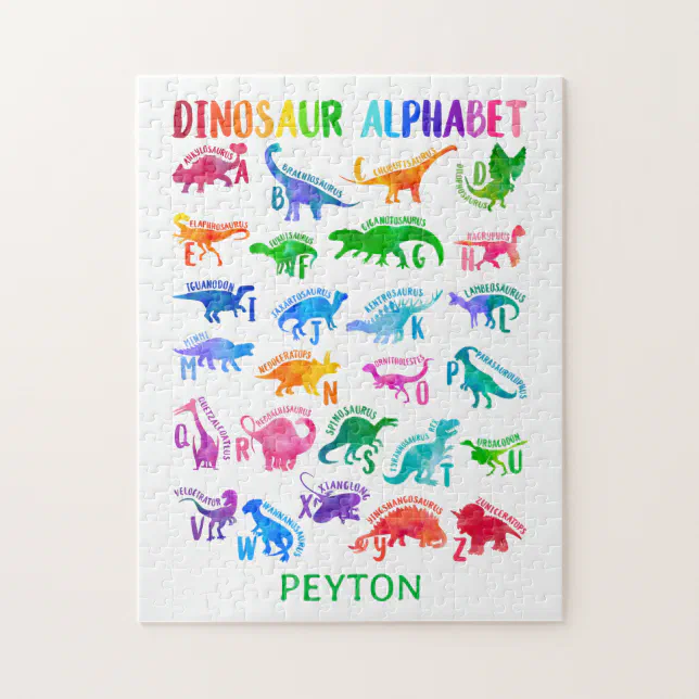 Watercolor Dinosaur Alphabet Colorful Dino Kids Jigsaw Puzzle | Zazzle
