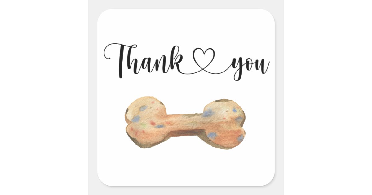 Watercolor Dog Bone Custom Thank you card Square Sticker | Zazzle