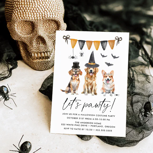 Watercolor Dogs Kids Halloween Costume Party Invitation | Zazzle
