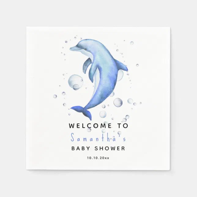 Watercolor dolphin WELCOME TO baby shower Napkins | Zazzle