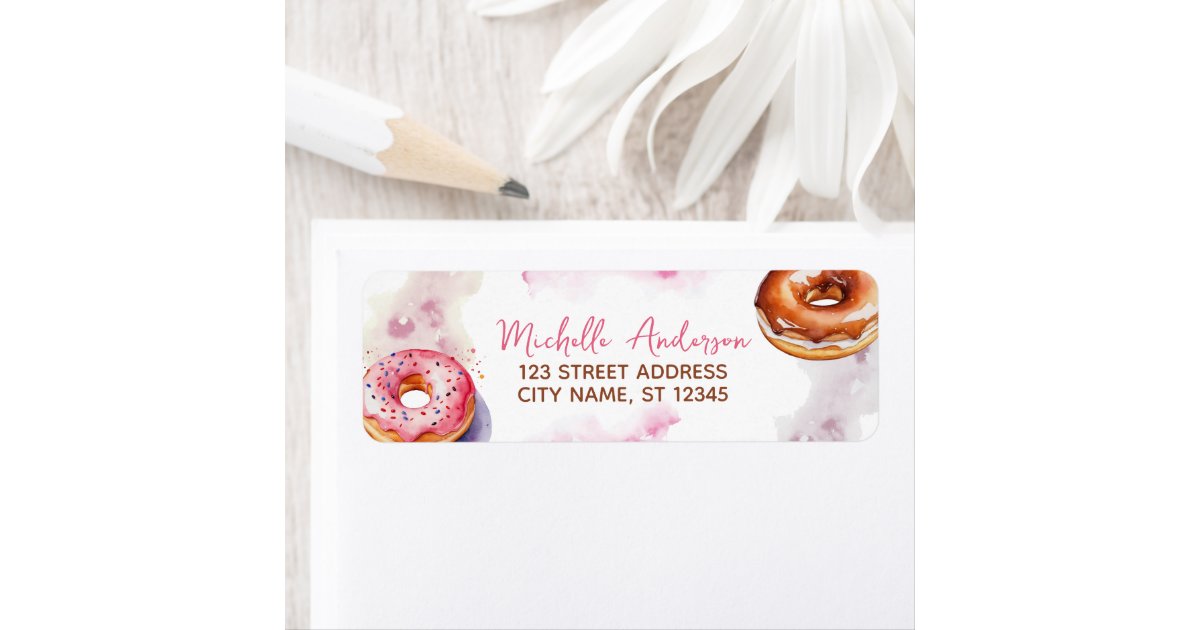 Watercolor Donut Return Address Sweet Doughnut Label | Zazzle