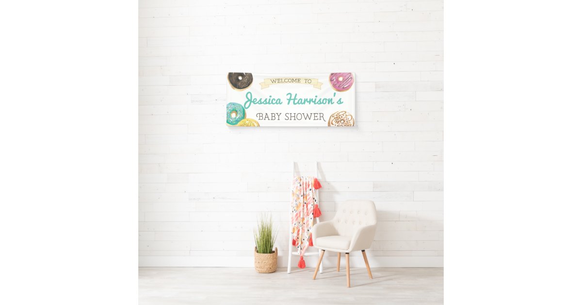 Watercolor Donut Sweet Baby Shower Welcome Banner | Zazzle