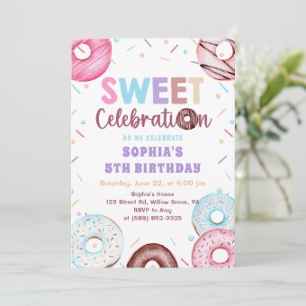 Watercolor Donut Sweet Birthday Party Invitation | Zazzle