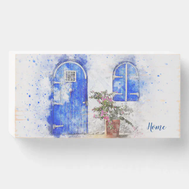 Watercolor Door with "Home" Message Wooden Box Sign | Zazzle