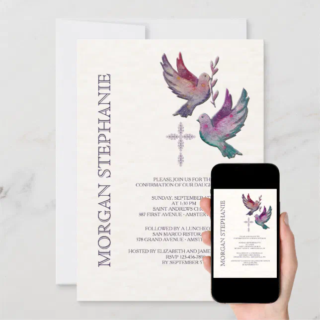 Watercolor Doves Religious Invitation | Zazzle