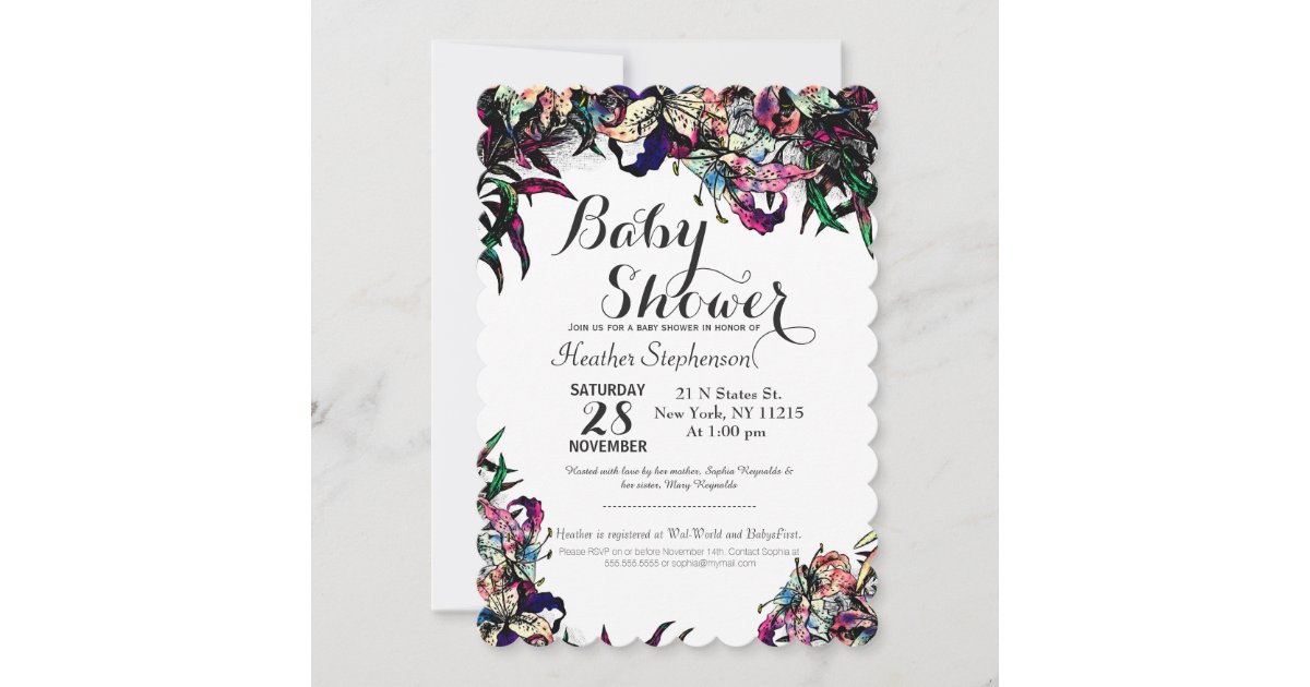 Watercolor Dragon Lilies Baby Shower Invitations | Zazzle