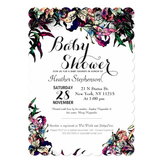 Watercolor Dragon Lilies Baby Shower Invitations | Zazzle.com