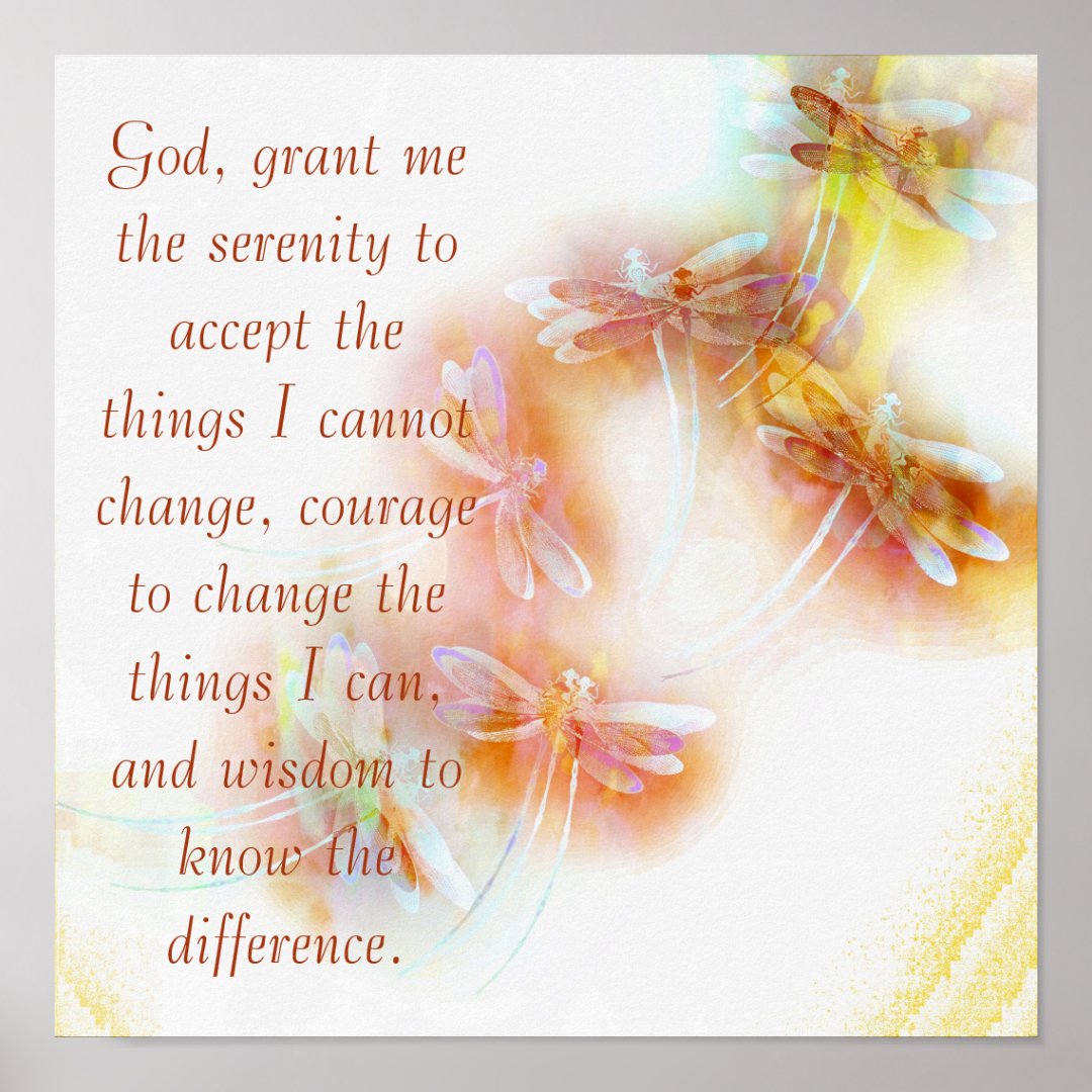 Watercolor dragonflies serenity prayer poster | Zazzle