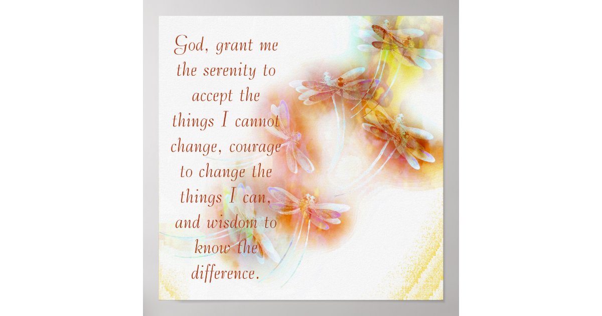 Watercolor dragonflies serenity prayer poster | Zazzle