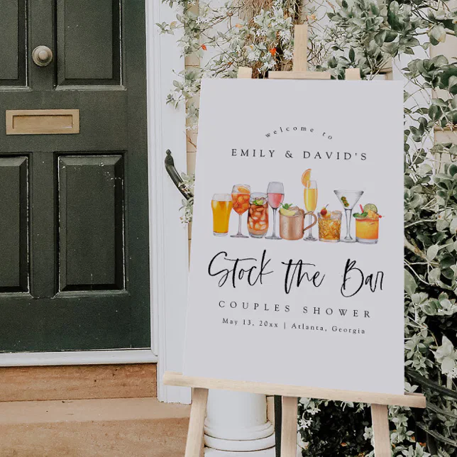 Watercolor Drinks Stock The Bar Welcome Sign | Zazzle