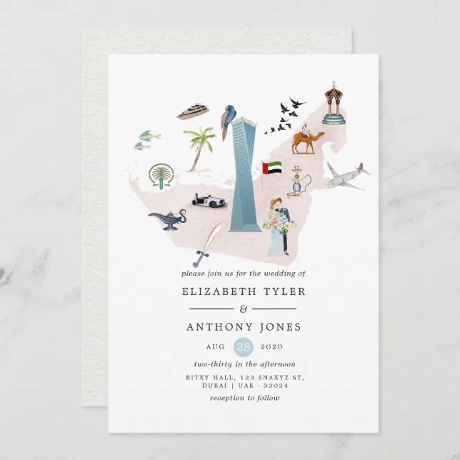 Watercolor Dubai UAE Destination Wedding Invitation | Zazzle