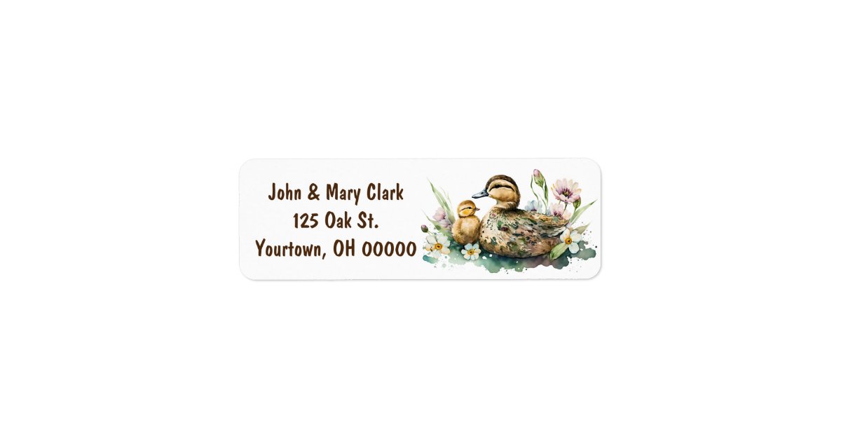 Watercolor Duck and Duckling Label | Zazzle