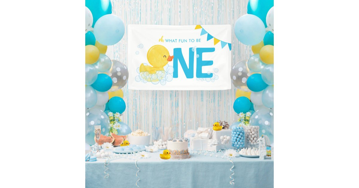 Watercolor Duck Oh What Fun To Be One Party Banner | Zazzle