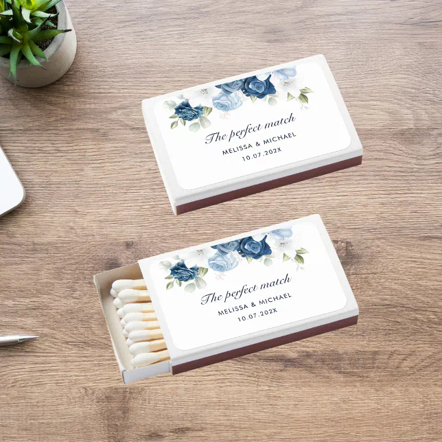 Watercolor Dusty Blue Floral Wedding Favor Matchboxes | Zazzle