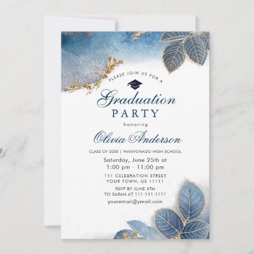 Watercolor Dusty Blue Modern Graduation Party Invitation | Zazzle