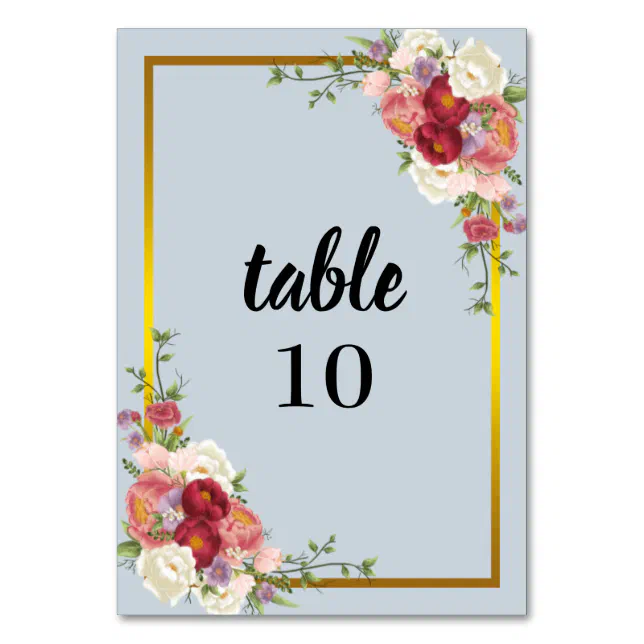 Watercolor Dusty Gray Gold Blush Peach Wedding Table Number | Zazzle