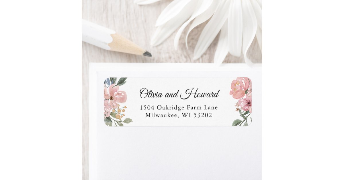 Watercolor Dusty Pink Blue Rustic Floral Label | Zazzle