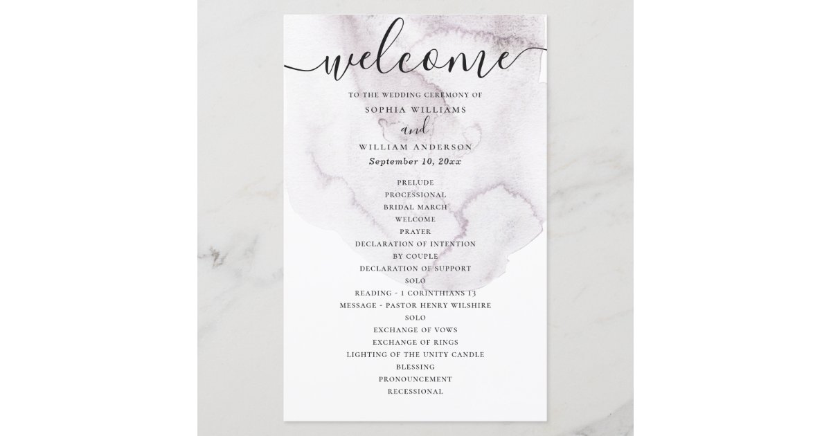 Watercolor dusty purple script wedding program | Zazzle