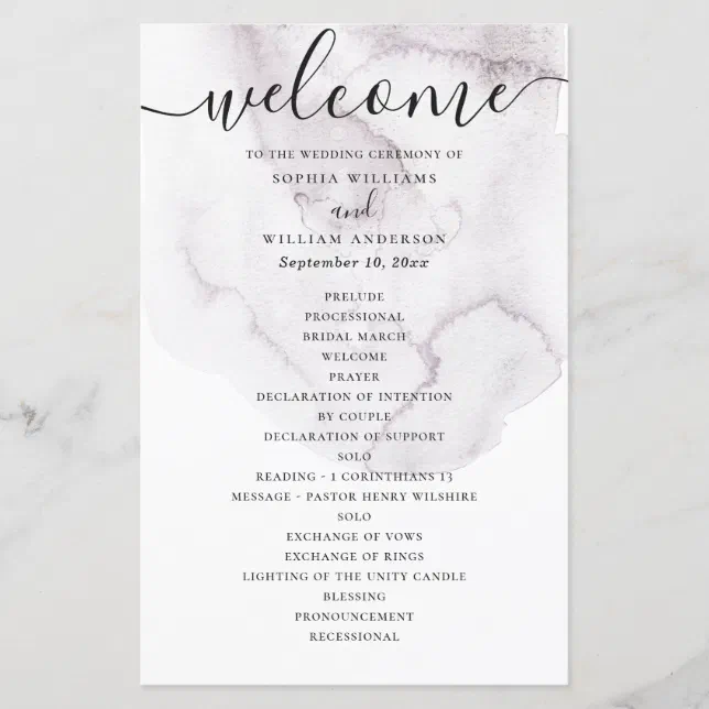 Watercolor dusty purple script wedding program | Zazzle