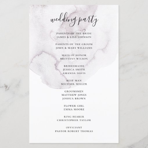 Watercolor dusty purple script wedding program | Zazzle