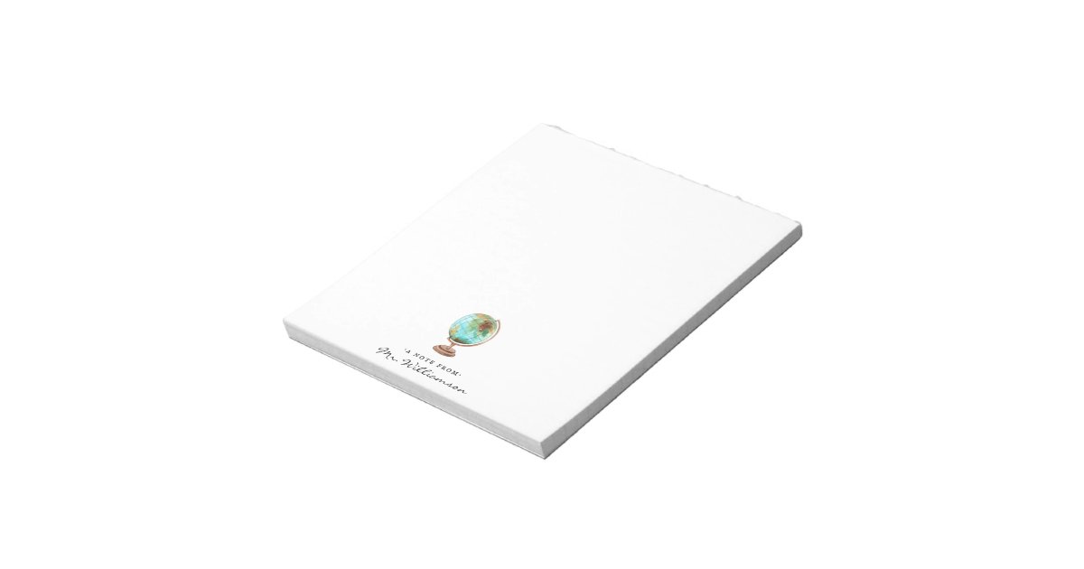 Watercolor Earth Globe | Monogram Teacher Notepad | Zazzle