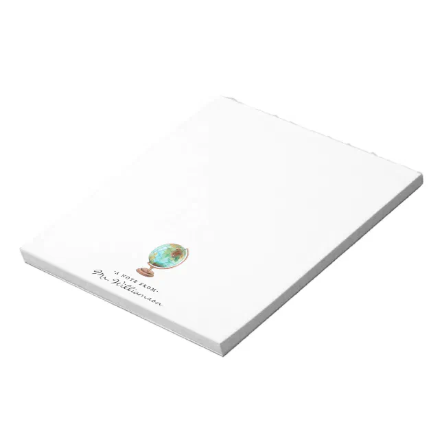 Watercolor Earth Globe | Monogram Teacher Notepad | Zazzle