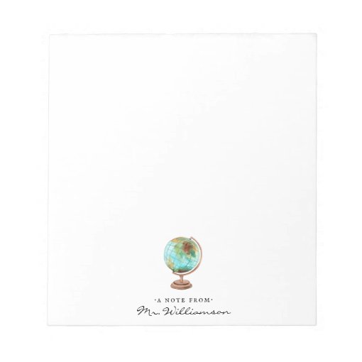 Watercolor Earth Globe | Monogram Teacher Notepad | Zazzle
