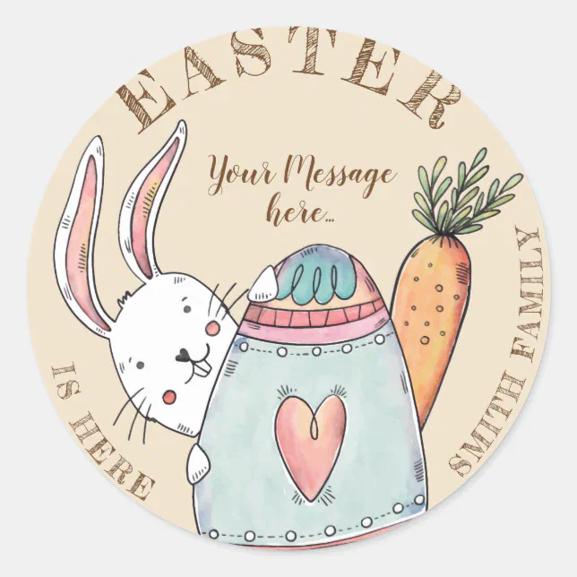 Watercolor Easter Egg and Easter Bunny Classic Round Sticker | Zazzle
