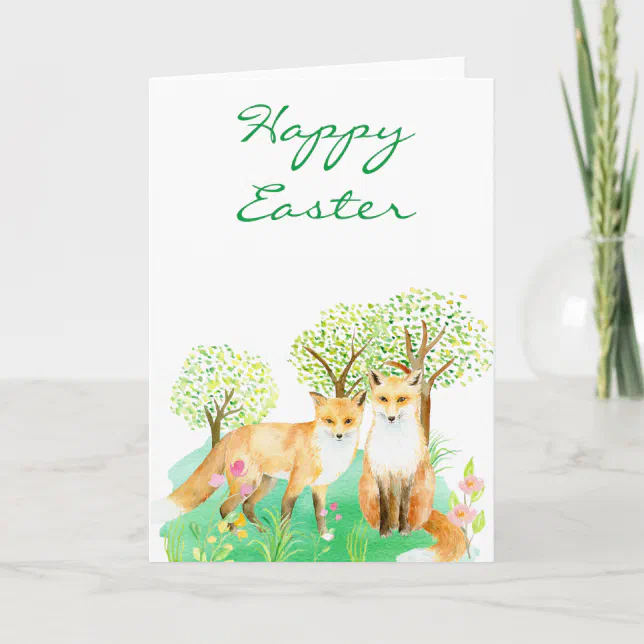 Watercolor Easter fox Card | Zazzle